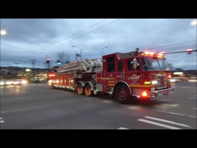 Seattle Fire Ladder 9 & Battalion 6 responding + Heavy Rescue truck ...