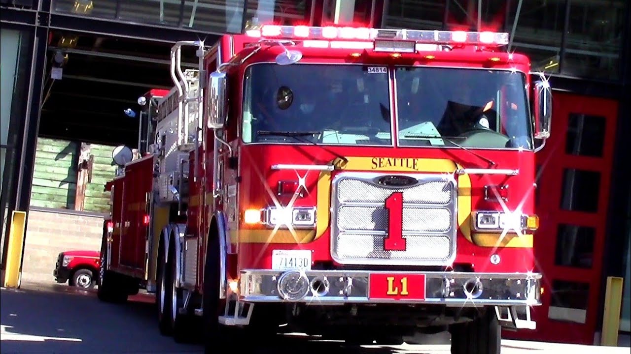 Seattle Fire Dept. Engine 10, Ladder 1 & Aid 5 Responding Seattle Fire ...