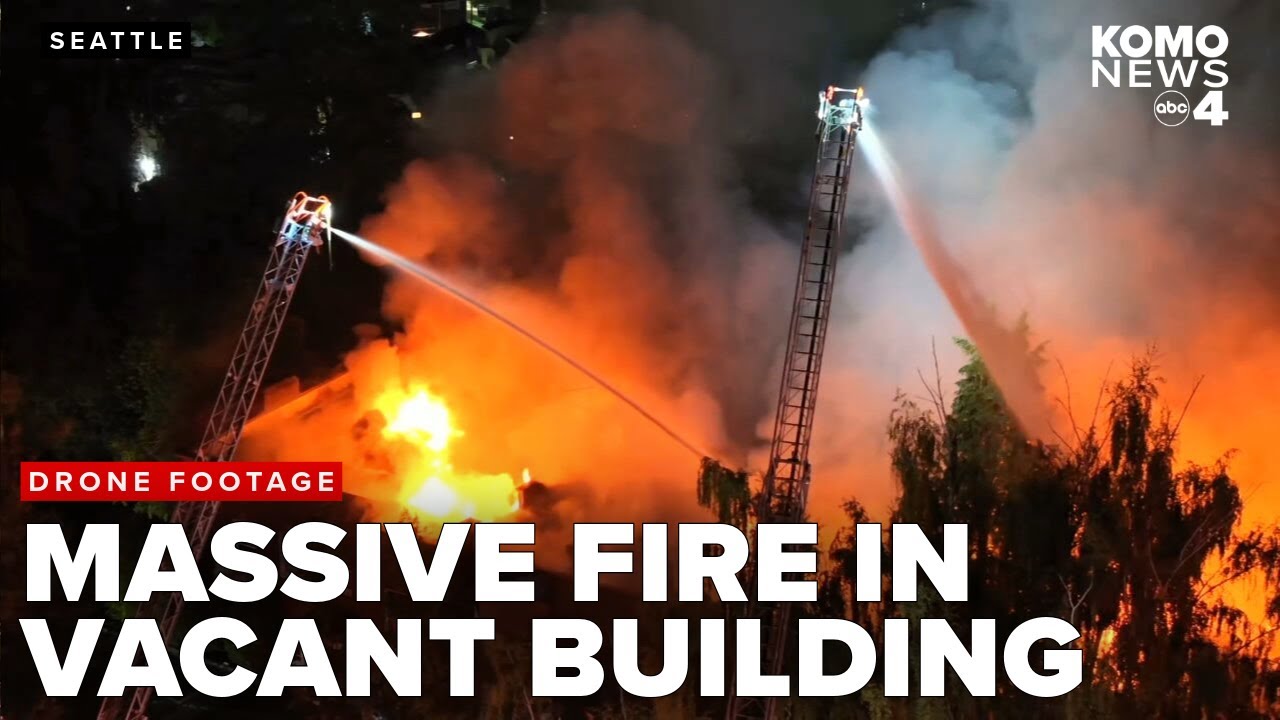 Drone footage | Firefighters battle blaze at vacant commercial building ...