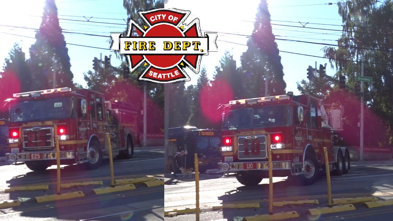 Seattle Fire Engine 25 & Ladder 10 Responding & Arriving Seattle Fire ...