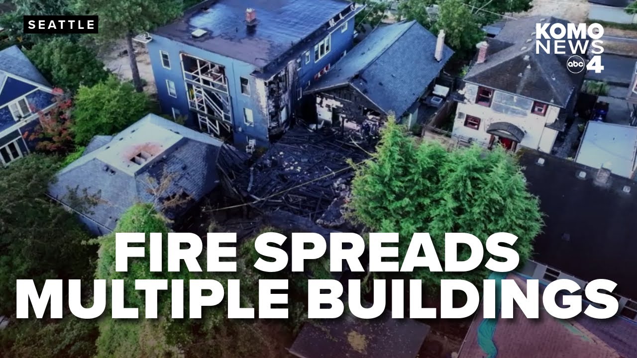 DRONE FOOTAGE: Shed fire spreads to multiple buildings in Seattle ...